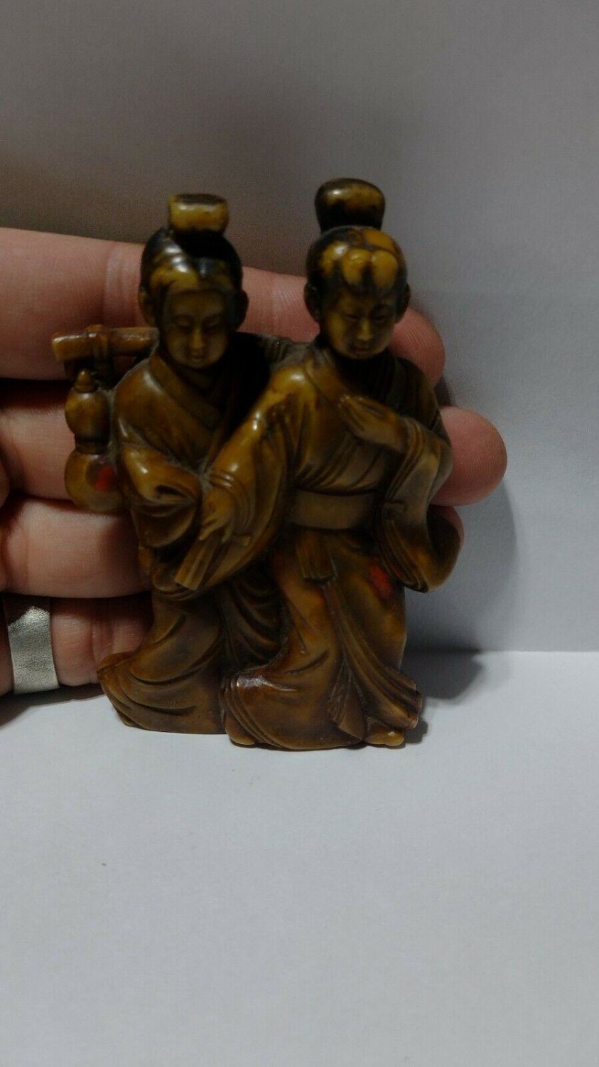 vintage Old Bakelite figure two geishas, Japanese Consult Stock