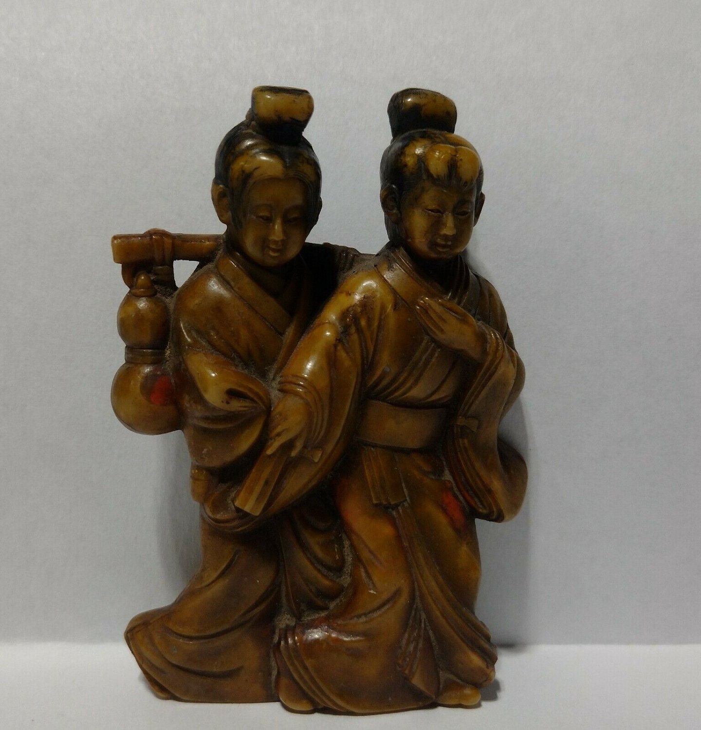 vintage Old Bakelite figure two geishas, Japanese Consult Stock