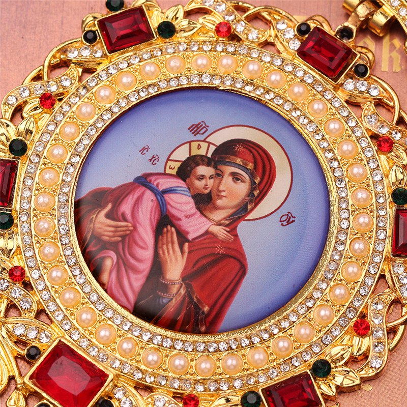 Orthodox Round Pectoral Cross Jesus Mary Religious Byzantine Crucifix ...