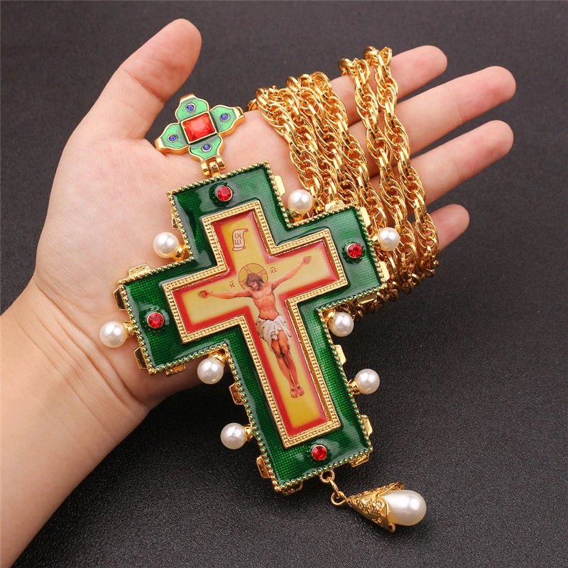 Jesus Holy Pectoral Cross Pendant Long Necklace Crucifix Orthodox ...