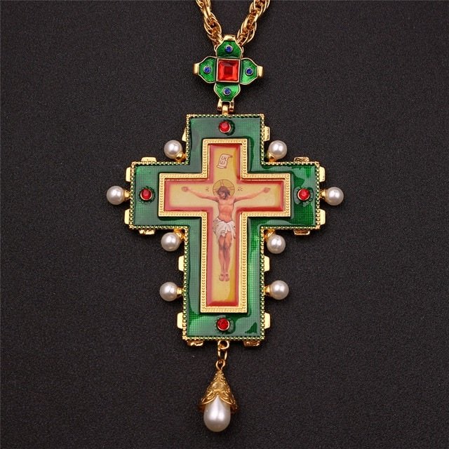 Jesus Holy Pectoral Cross Pendant Long Necklace Crucifix Orthodox ...