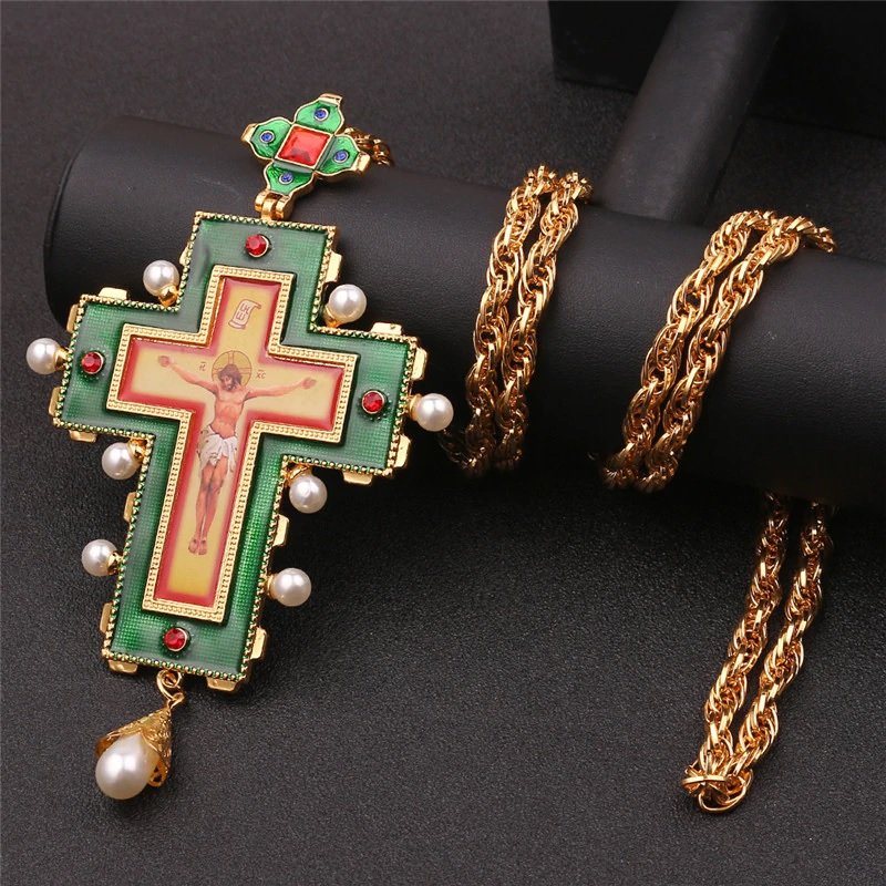 Jesus Holy Pectoral Cross Pendant Long Necklace Crucifix Orthodox ...