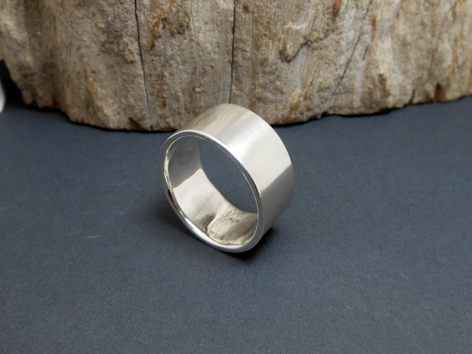 Silver Wide Band Ring 11mm, Unisex Solid Flat Band Ring