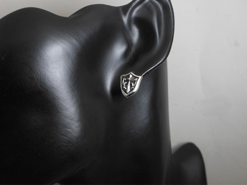 Silver Sword Shield Earrings, Knight Shield Stud Earrings