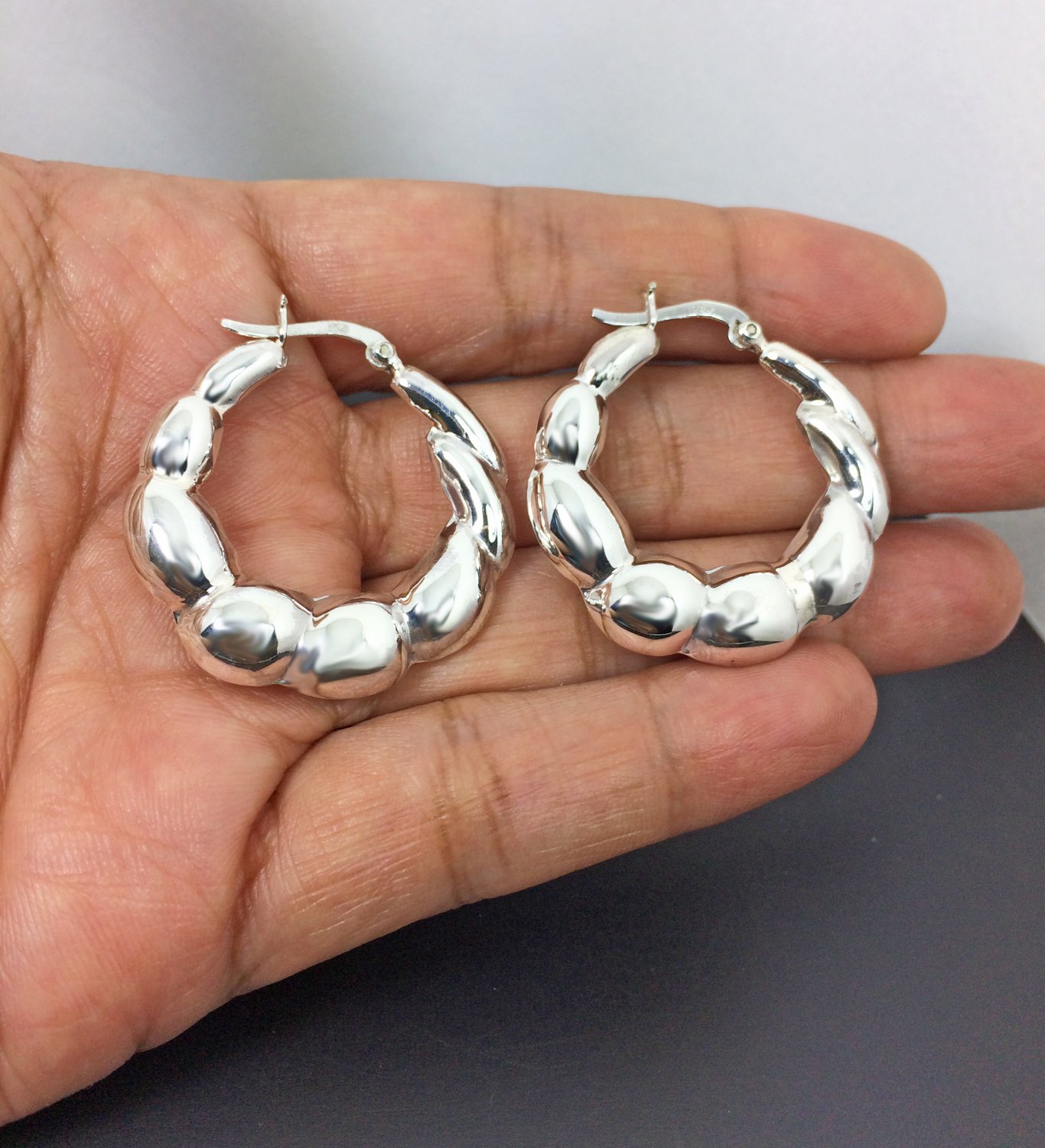 925 Sterling Textured Cut Hoop Earrings, Textured Silver Earrings