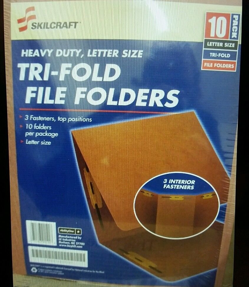 Skilcraft Tri-fold File Folder - Letter - 8.5" X 11" - 10 / Pack