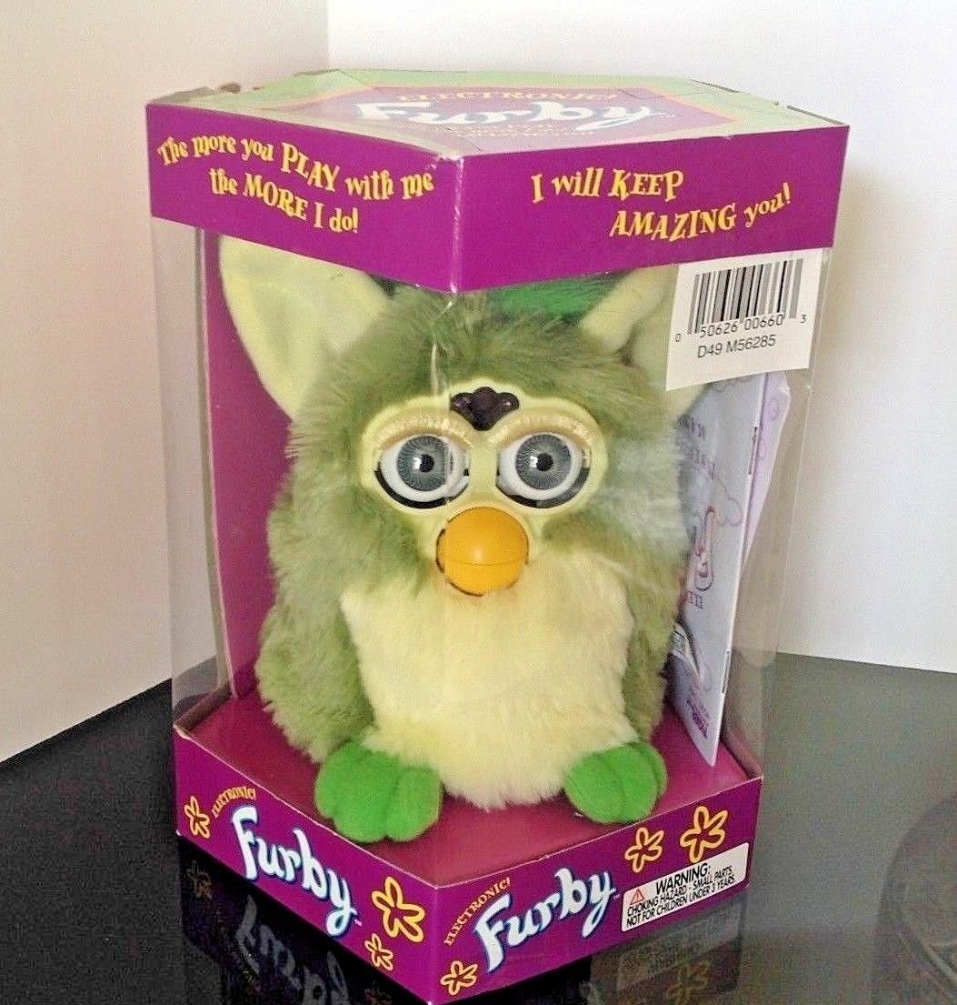 Furby Model 70-800 Green with Yellow Belly Yellow Ears Green Tuft Hair ...