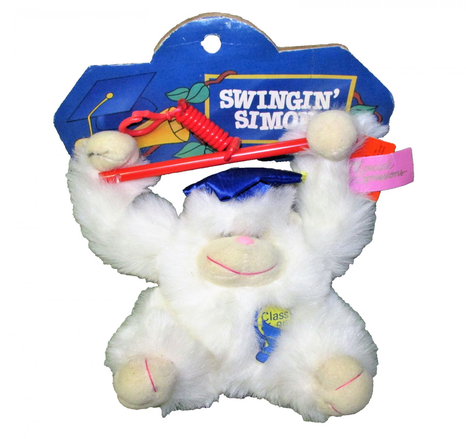 1990 SWINGIN SIMON GORILLA GRADUATING Hanging Plush Stuffed White ...