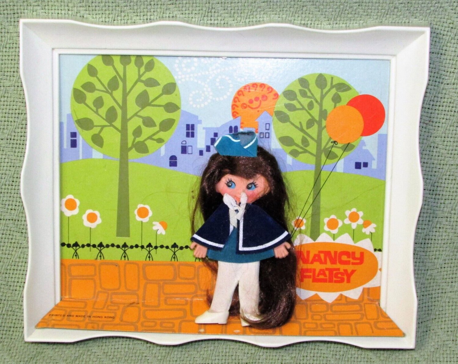 VINTAGE NANCY FLATSY DOLL WITH FRAME IDEAL 1960s HONG KONG BROWN HAIR ...