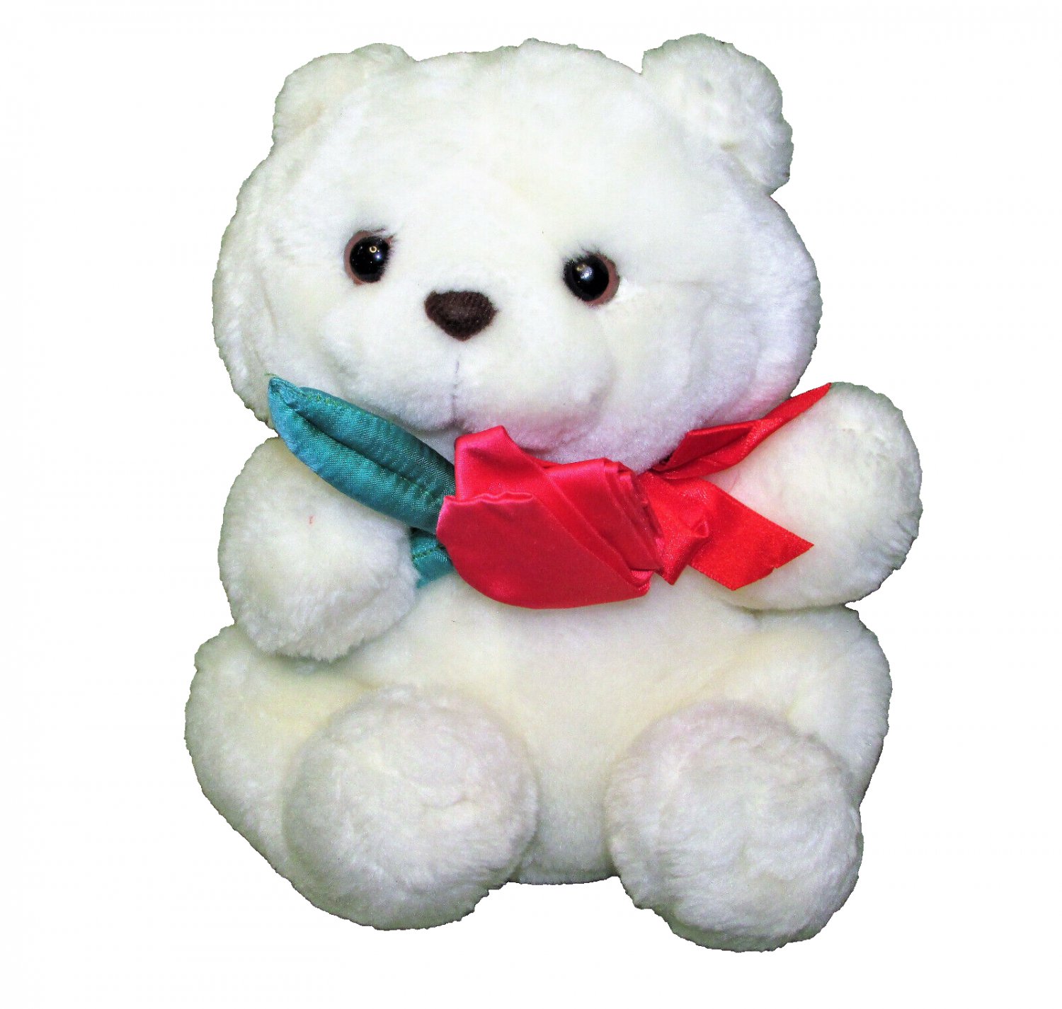 1993 SUMMIT COLLECTION TEDDY BEAR WHITE STUFFED ANIMAL RED SATIN ROSE 8 ...