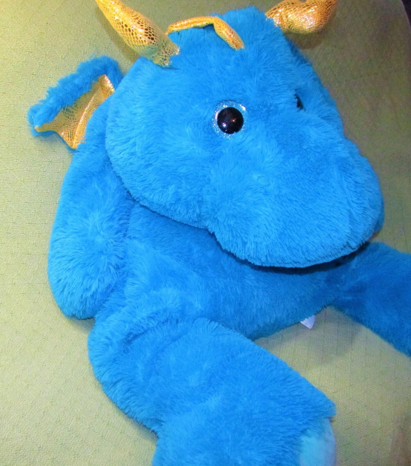 55" HUGFUN BLUE DRAGON PLUSH JUMBO STUFFED ANIMAL GOLD WINGS HORNS ...