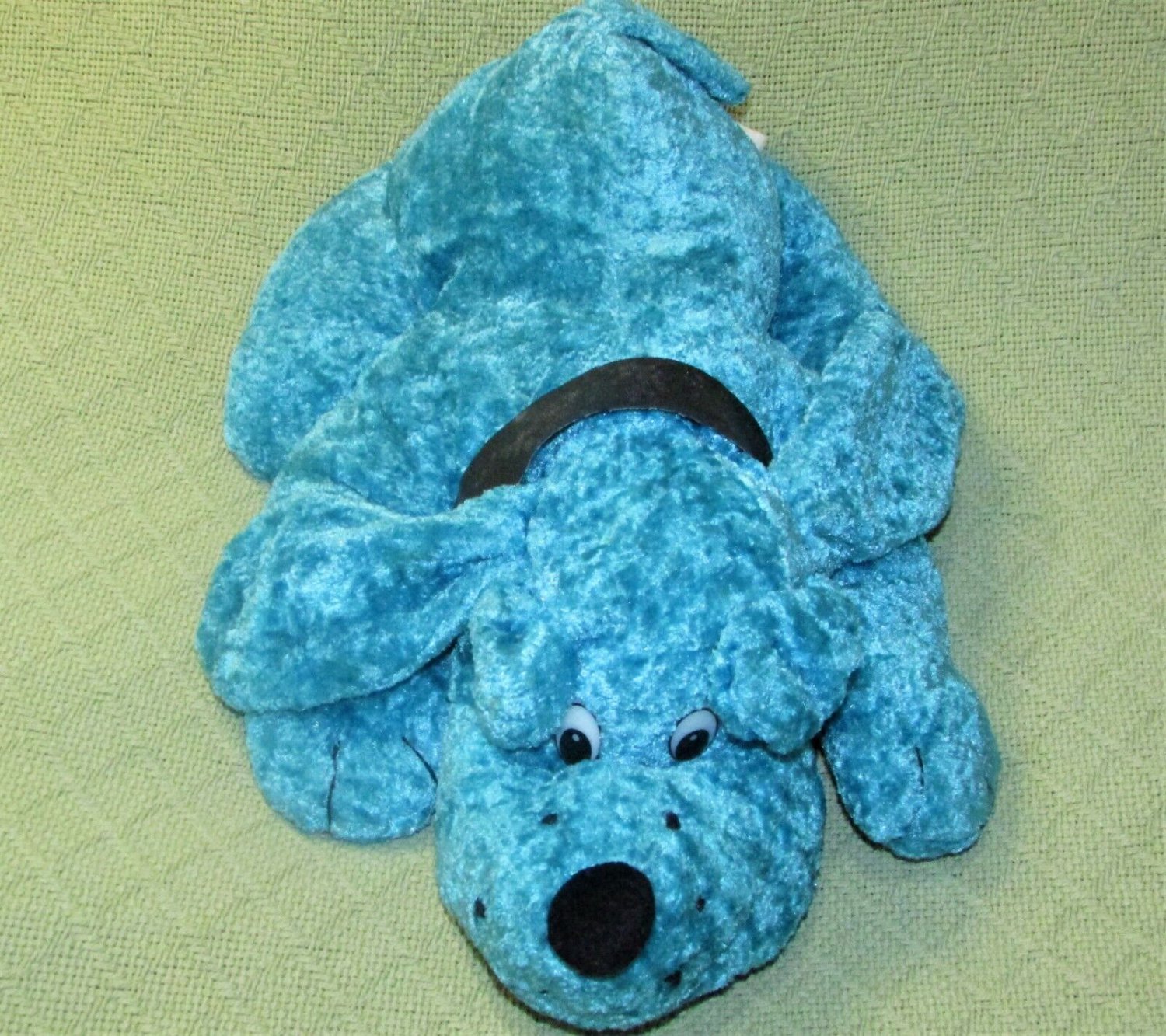 15" BLUE DOG PLUSH BLACK COLLAR AND NOSE PLASTIC EYES STUFFED ANIMAL ...
