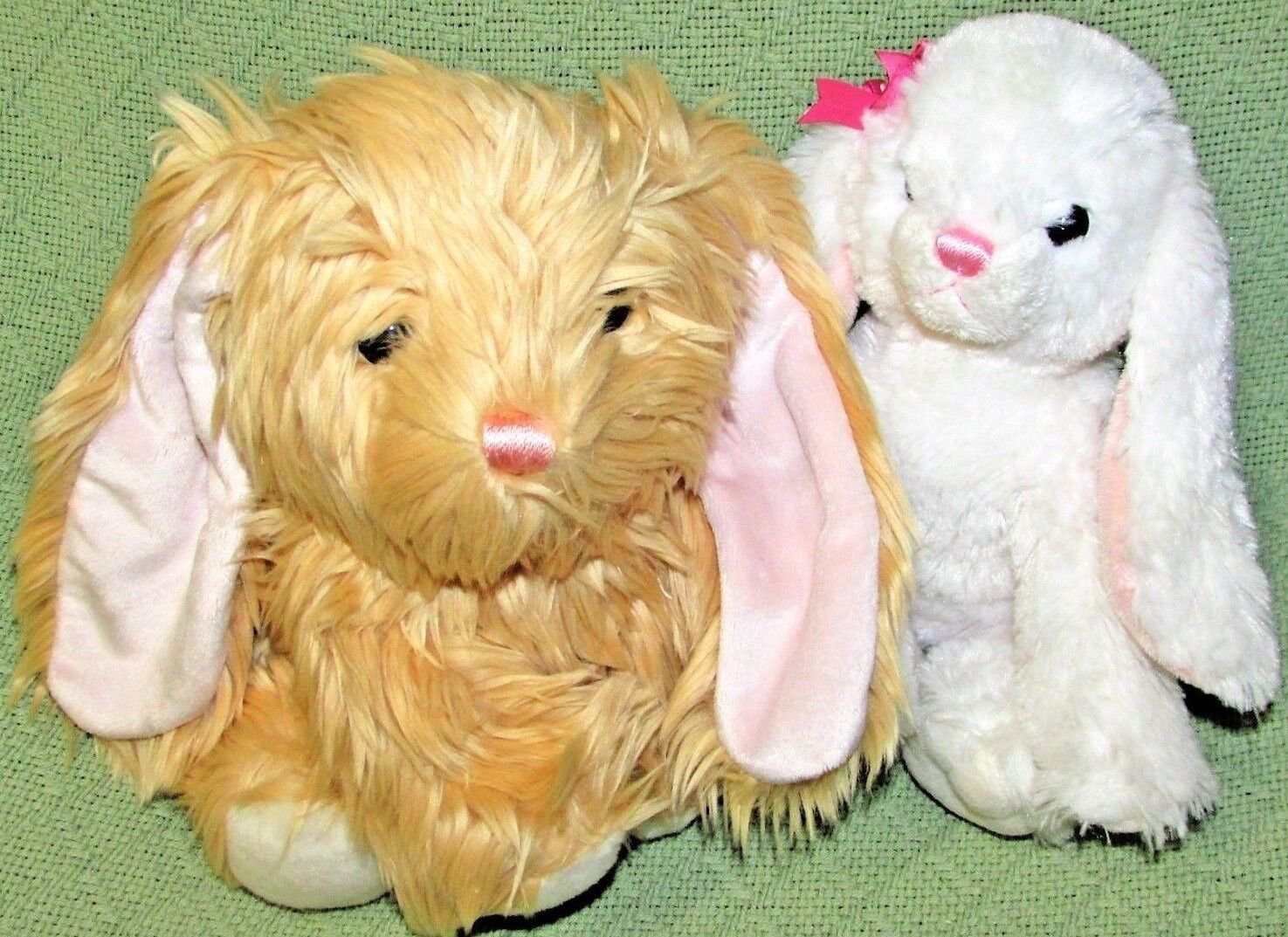 Aurora BUNNY Lot of 2 PLUSH LOP EAREDFloppy WHITE TAN Stuffed Animals Toy