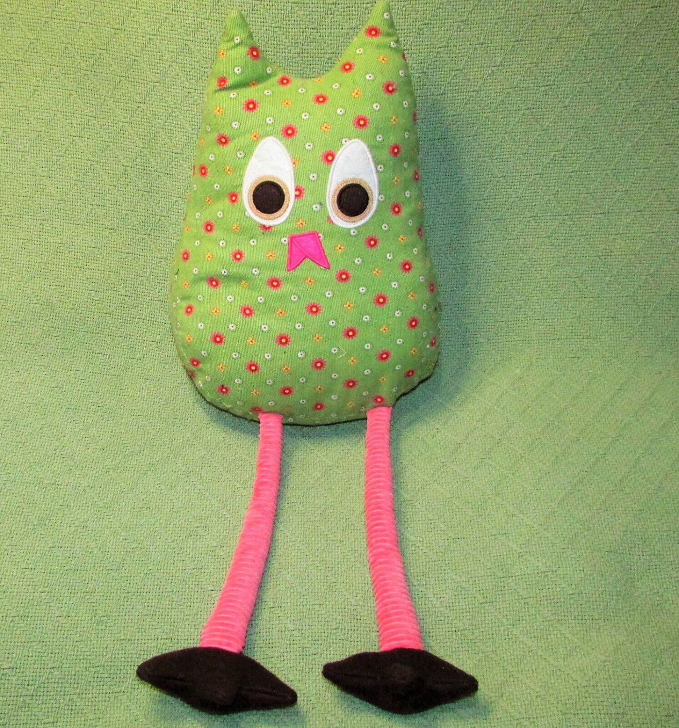 22" POTTERY BARN KIDS OWL PLUSH CORDUROY GREEN PINK FLOPPY LEG STUFFED ...