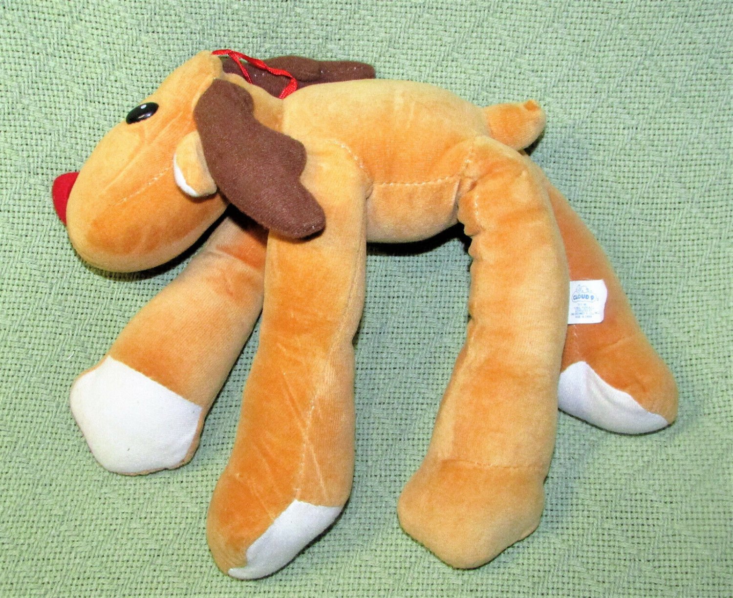 VINTAGE CLOUD 9 FLOPPY REINDEER PLUSH STUFFED ANIMAL 16" SPREAD OUT RED ...