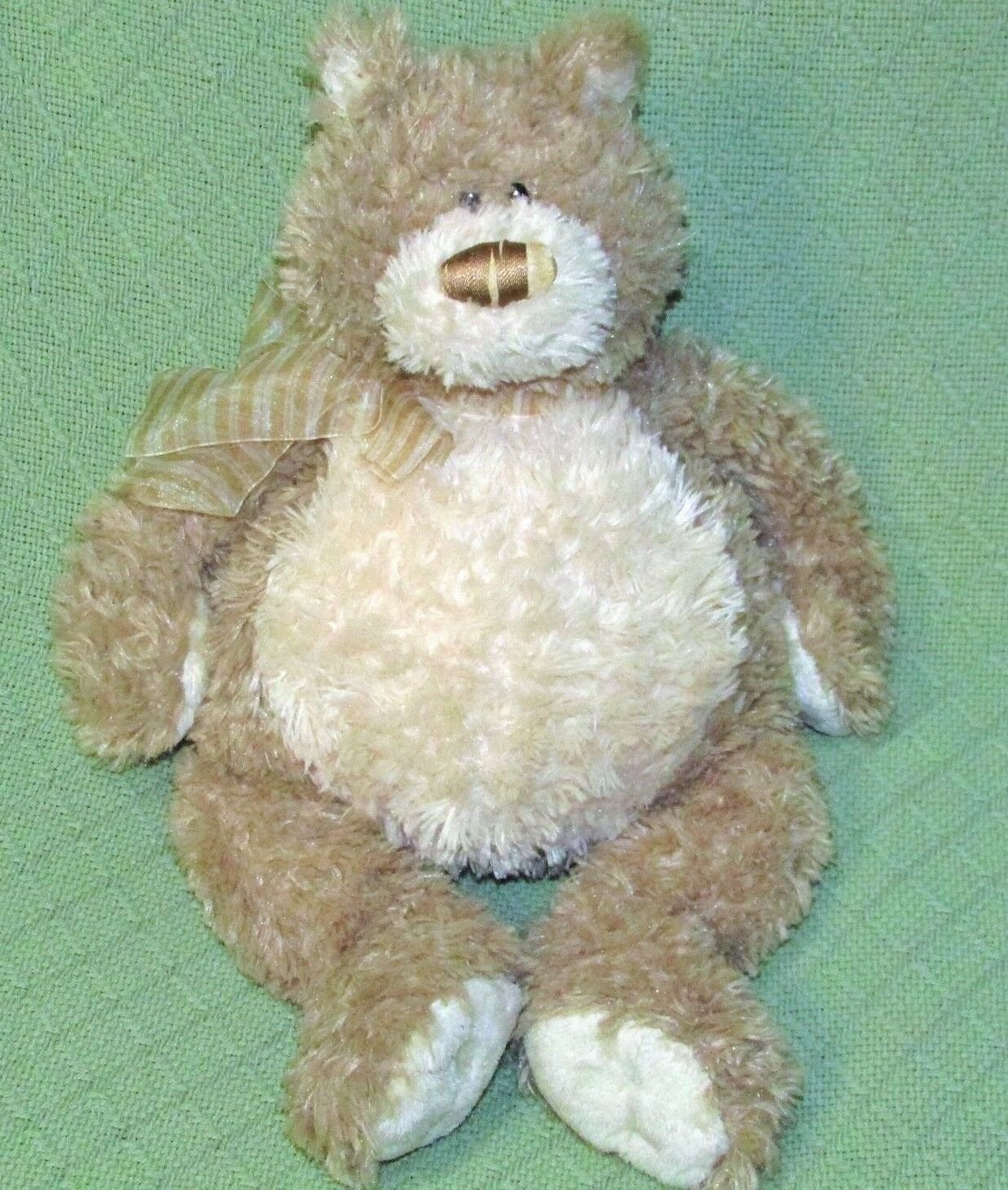 18" GUND WOOLY BEAR PLUSH STUFFED Tan White Belly Striped Bow Cuddly ...