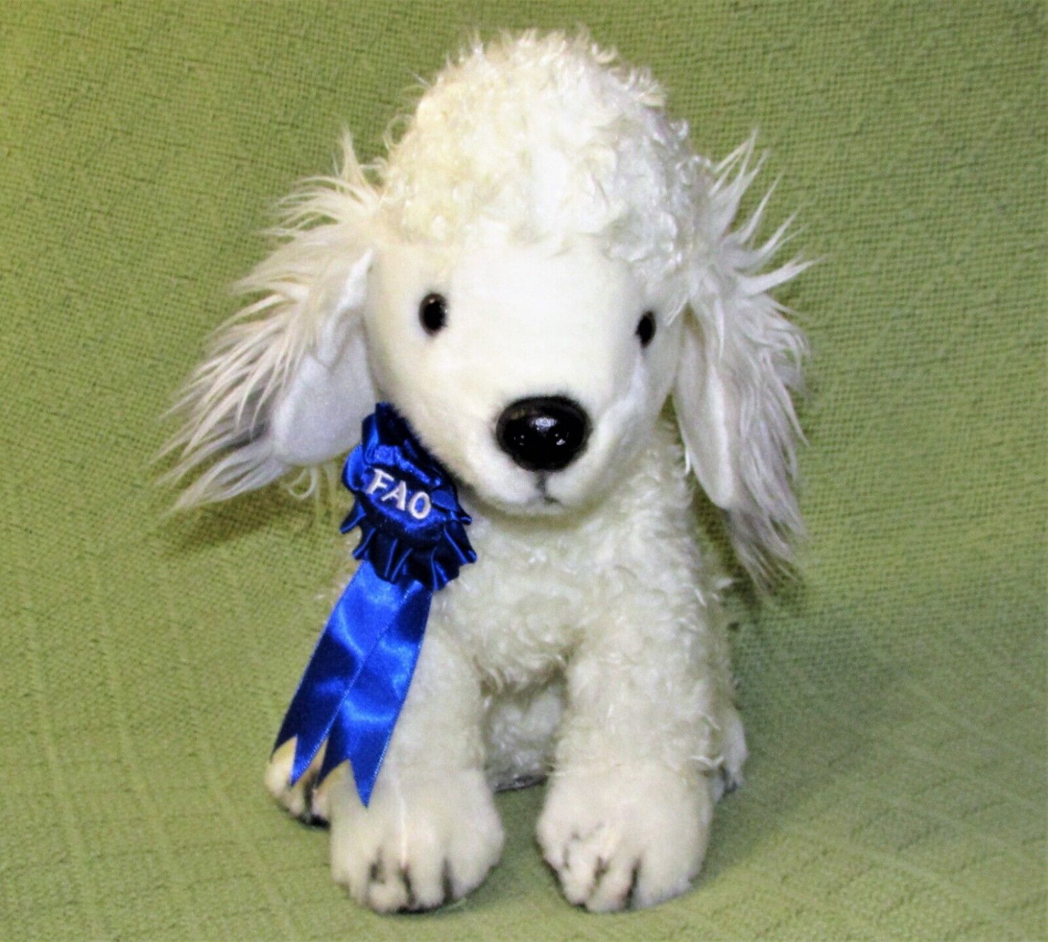 FAO SHWARZ BLUE RIBBON DOG WHITE GREY POODLE PLUSH TERRIER STUFFED ...