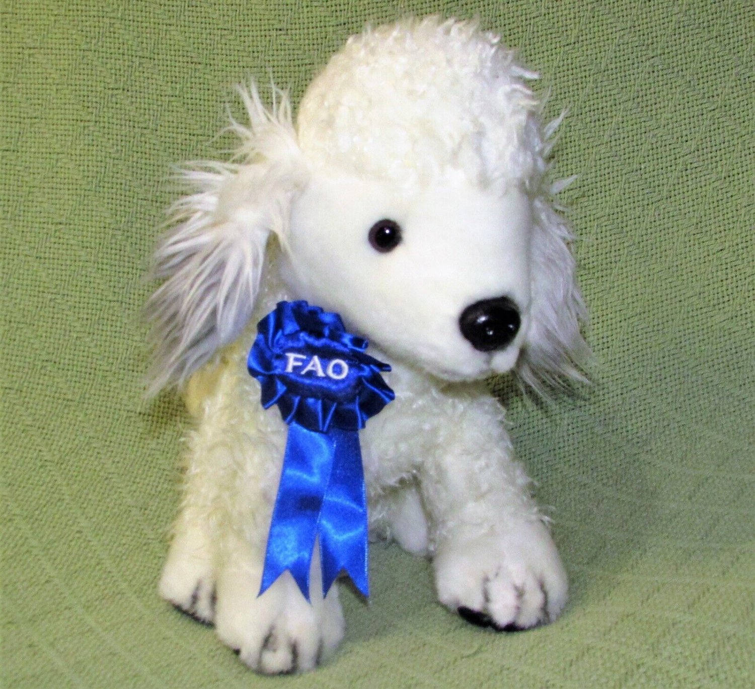 FAO SHWARZ BLUE RIBBON DOG WHITE GREY POODLE PLUSH TERRIER STUFFED ...