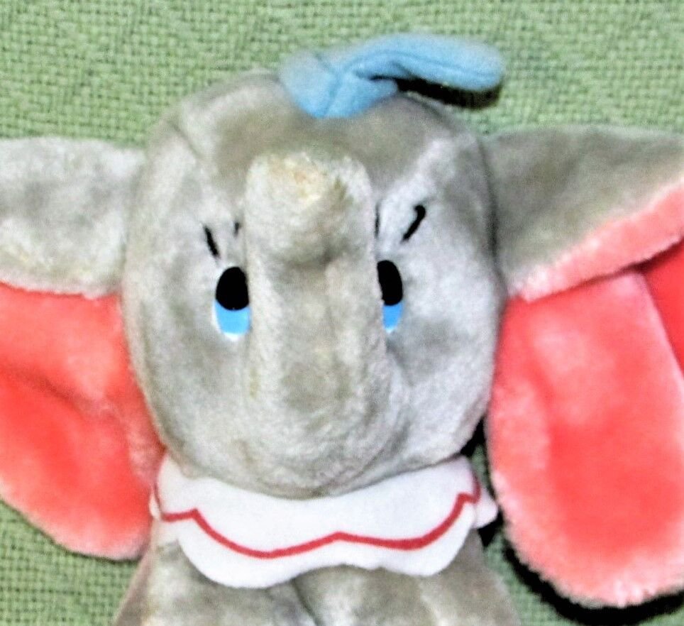 7" Disneyland VINTAGE DUMBO Sitting Plush Stuffed KOREA Gray Pink BLUE ...