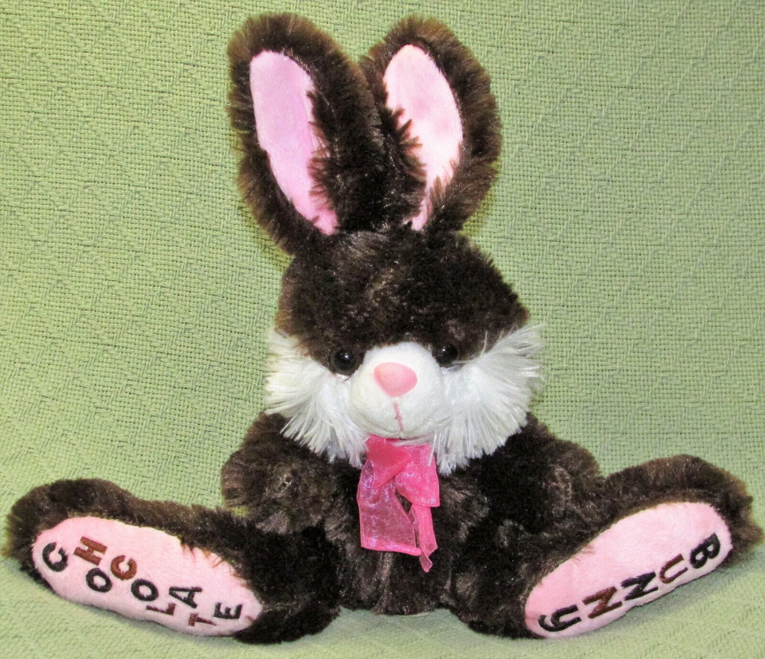 DAN DEE PLUSH CHOCOLATE BUNNY 11" BROWN PINK STUFFED ANIMAL EASTER ...