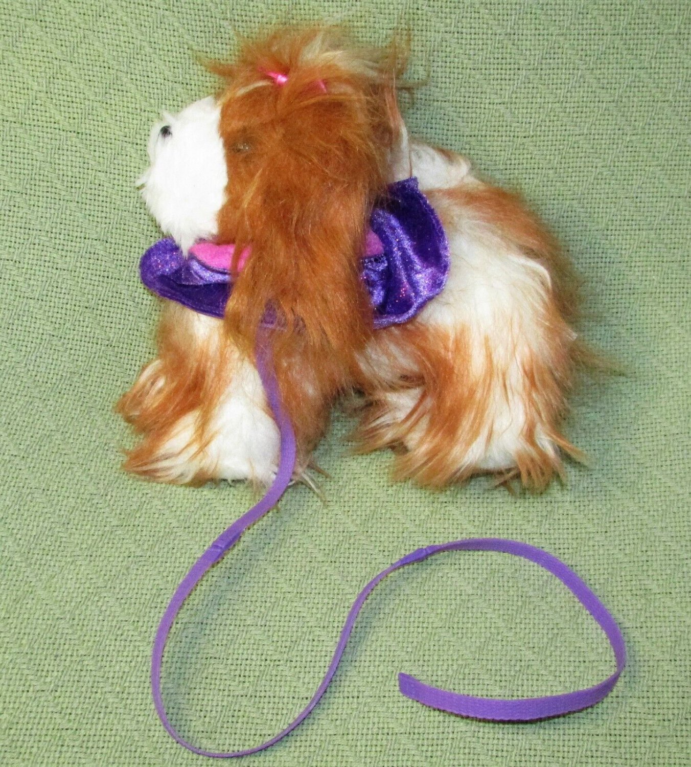 PUCCI PUPS POMERANIAN MALTESE PLUSH DOG w/ COAT LEASH LONG HAIR BROWN ...