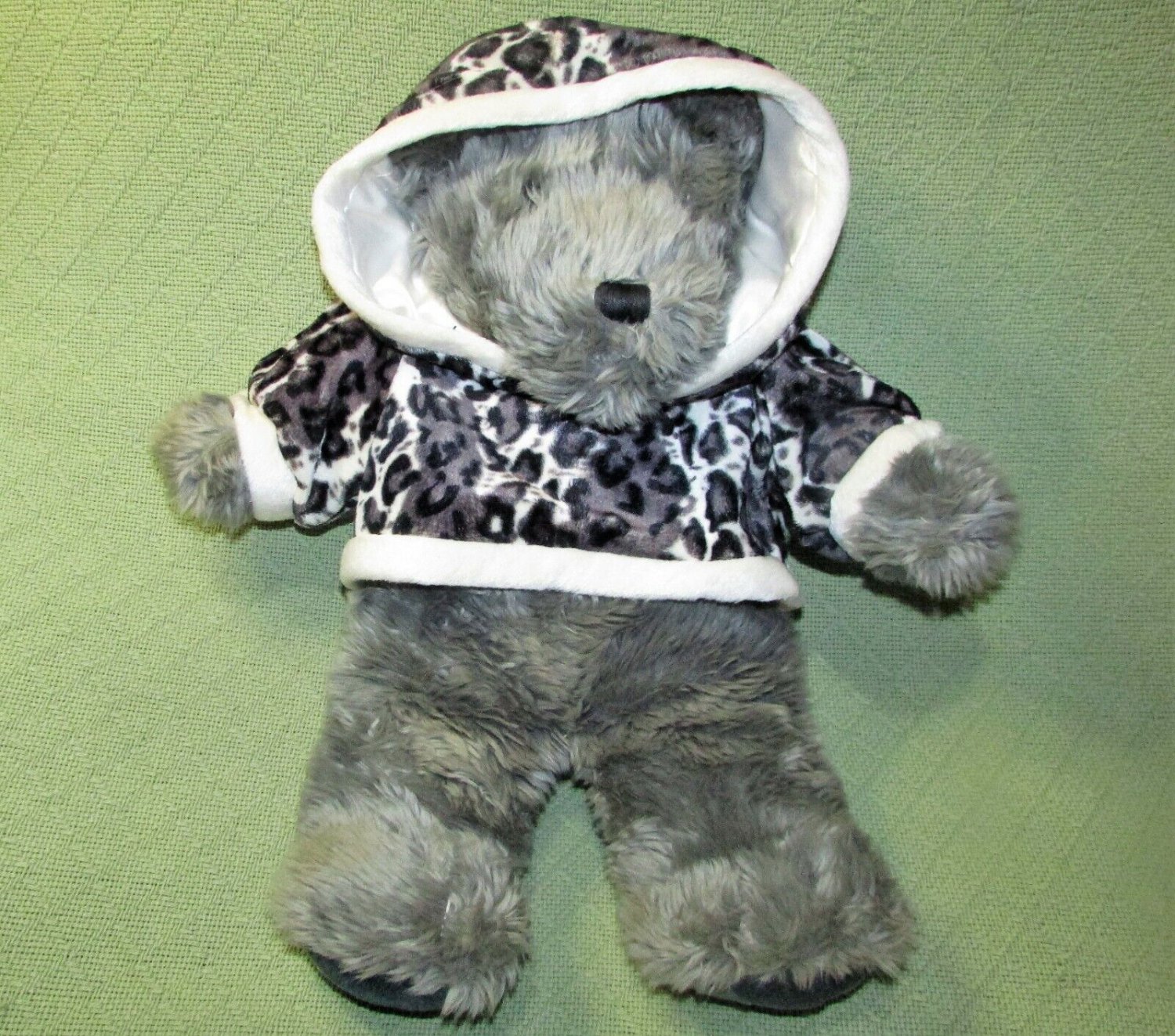 TB TRADING 20" GRAY TEDDY BEAR PLUSH LEOPARD PRINT HOODY STUFFED ANIMAL TOY