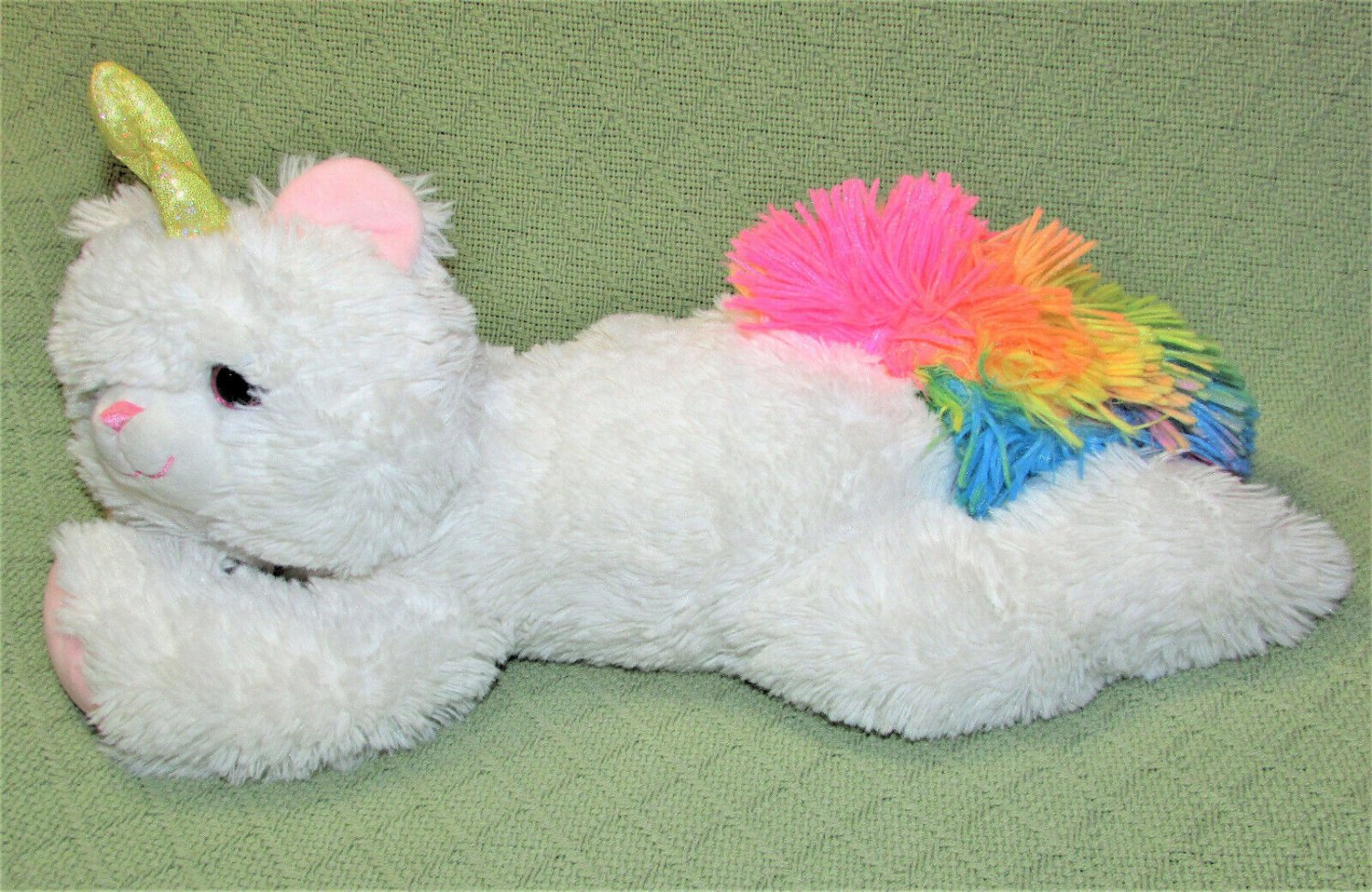 18" KELLYTOY CAT UNICORN PLUSH CATICORN STUFFED ANIMAL RAINBOW TAIL ...