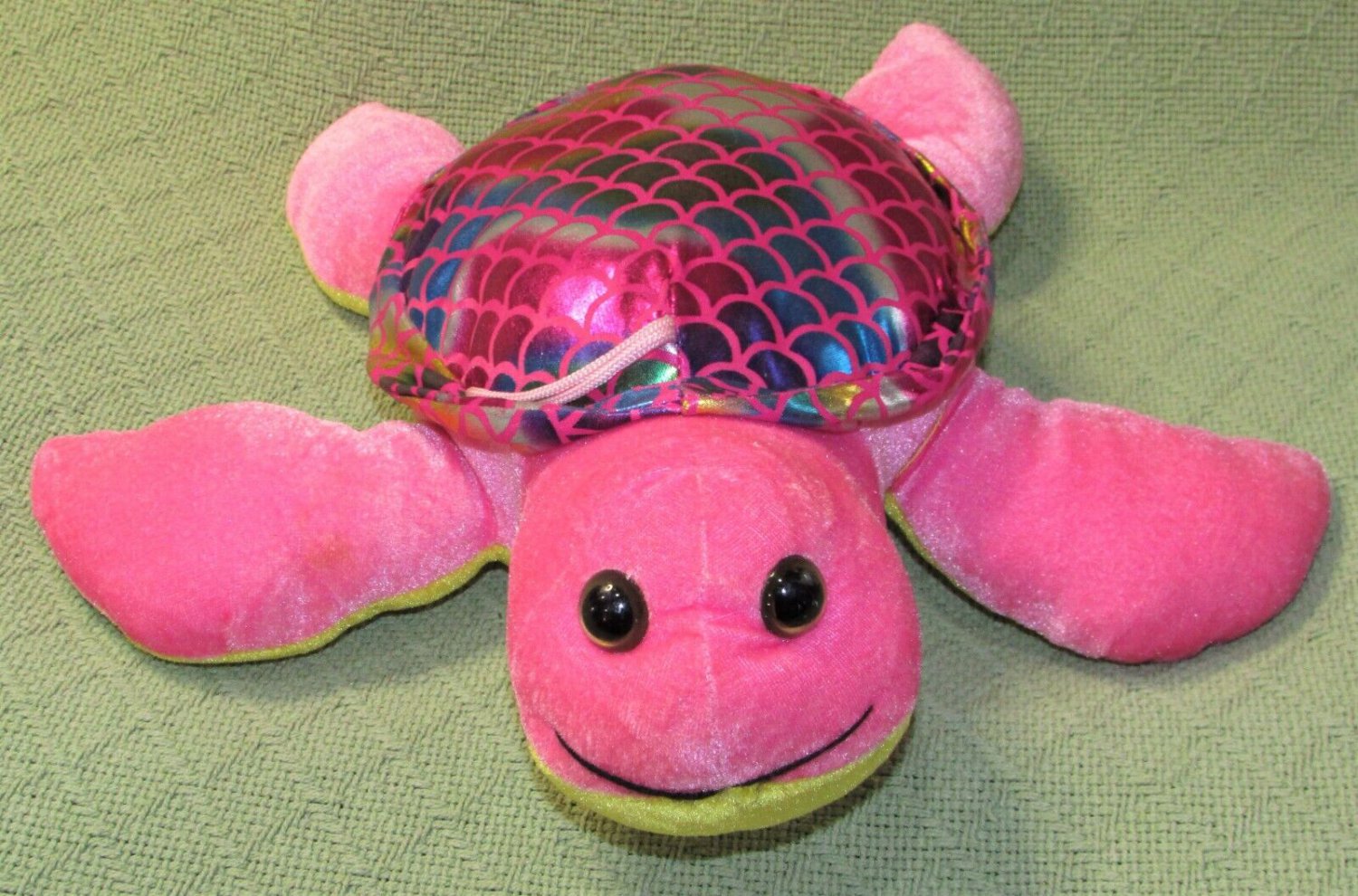 13" PINK TURTLE PLUSH SHINY RAINBOW SHELL YELLOW TUMMY STUFFED ANIMAL ...
