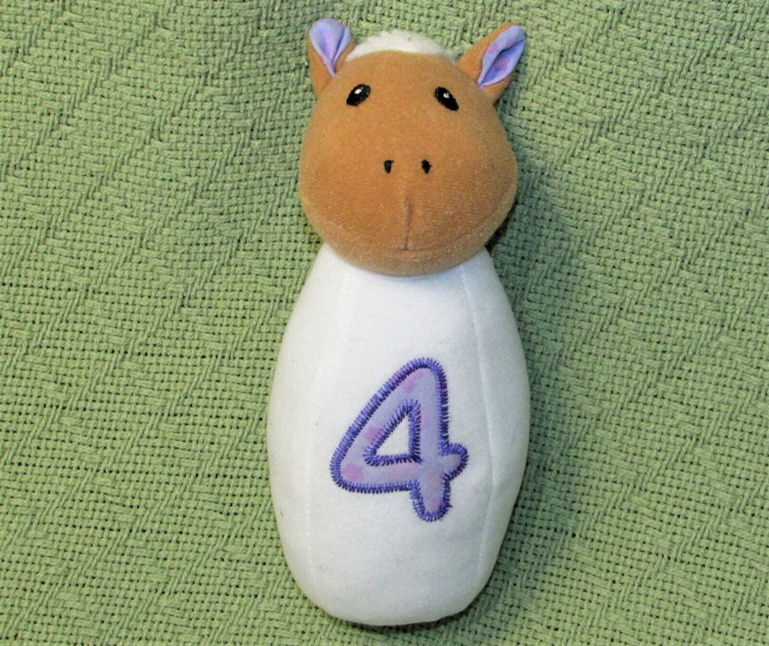 EARLY YEARS PLUSH WHITE SHEEP LAMB BOWLING PIN RATTLE NUMBER 4 STUFFED ...