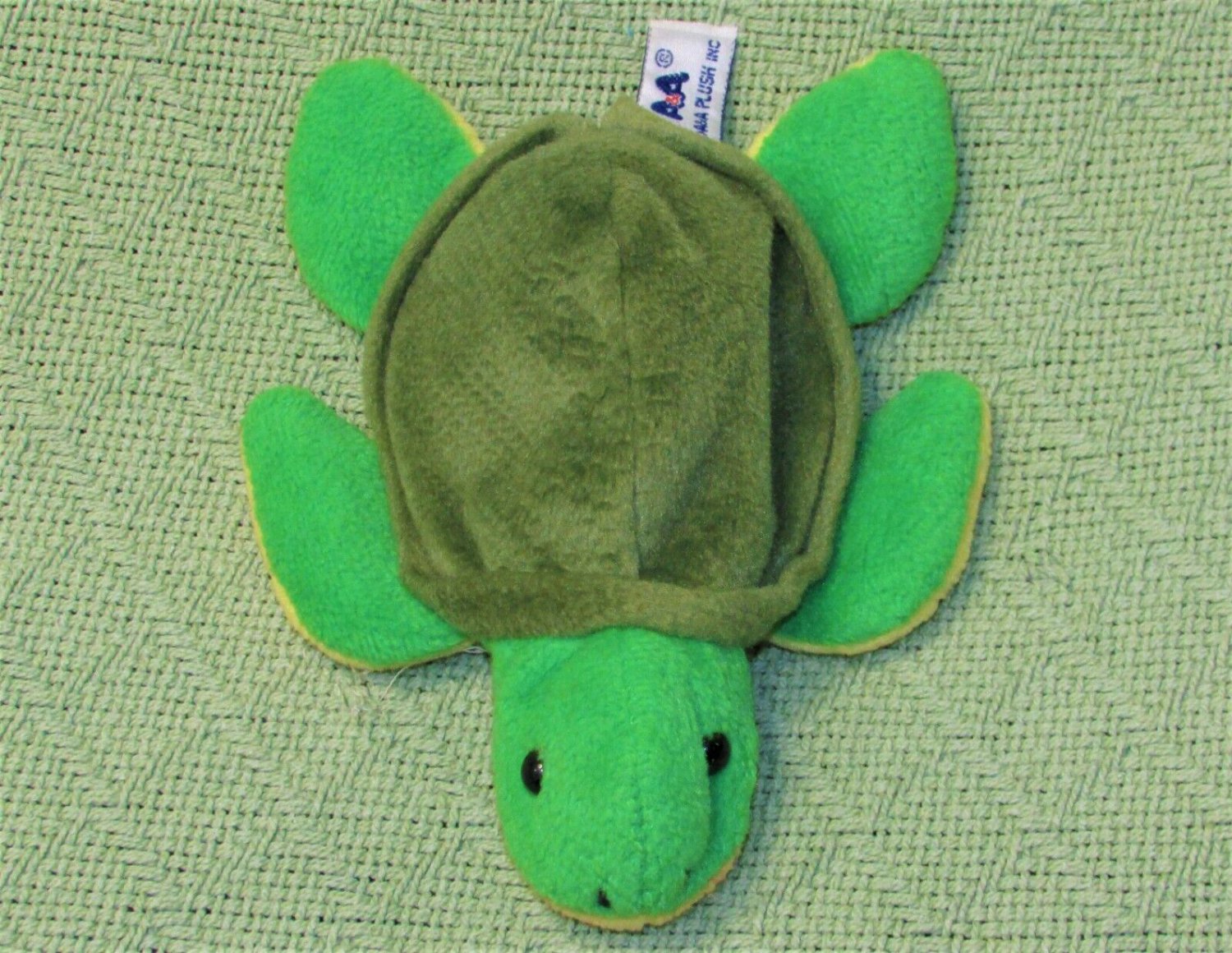 A&A BEANBAG TURTLE PLUSH STUFFED ANIMAL GREEN WITH YELLOW BELLY 7" TOY ...