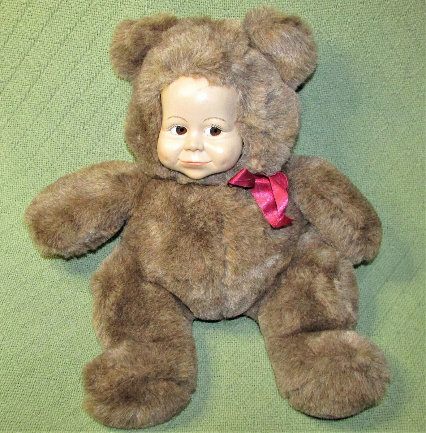 18" VINTAGE BABY DOLL BEAR CUB STUFFED ANIMAL PLASTIC HEAD BIG BROWN ...
