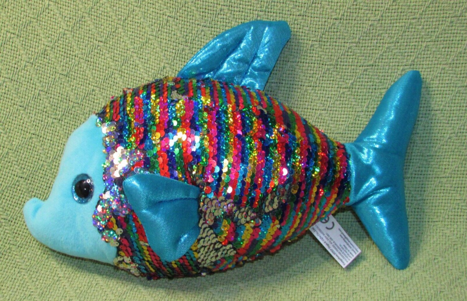 12" RAINBOW GLITTER FISH PLUSH SEQUIN STUFFED ANIMAL CHANGEABLE COLOR ...