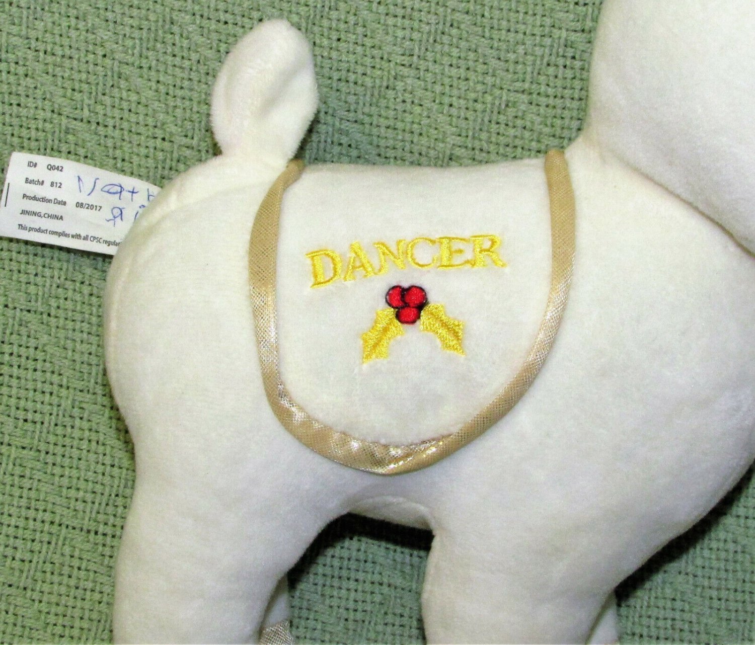 KELLYTOY WHITE REINDEER DANCER STUFFED ANIMAL GOLD PLUSH ANTLERS 15 ...