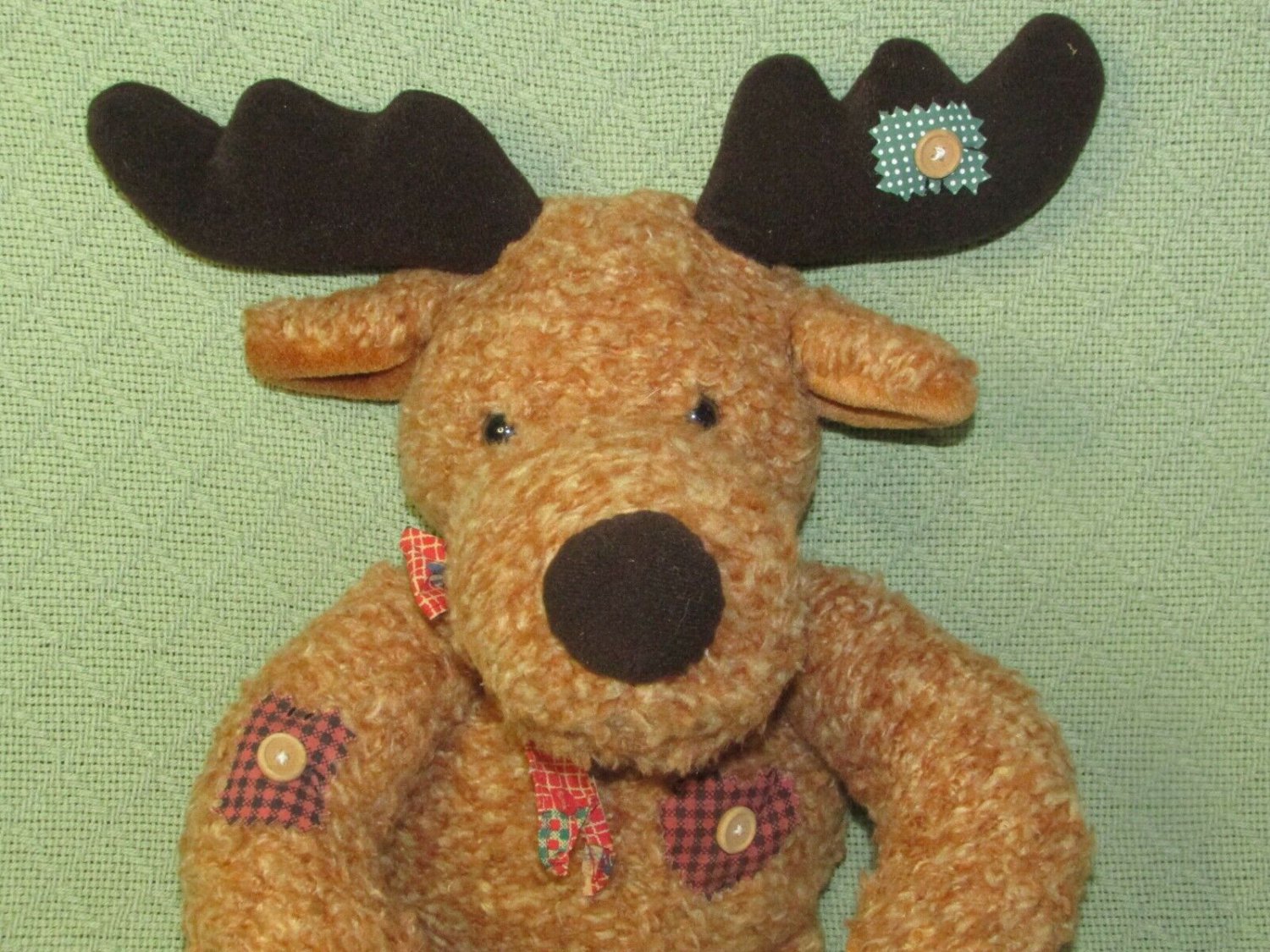 21" MTY MOOSE PLUSH PATCHWORK PATCHES WOODEN BUTTONS STUFFED ANIMAL TAN ...