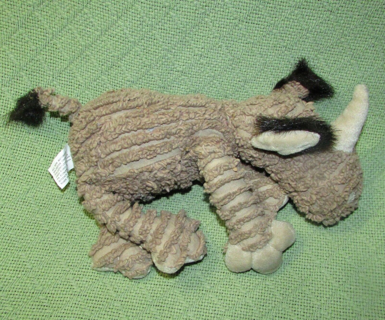 10" FINE TOY RHINO PLUSH BROWN RIBBED TERRY CLOTH CHENILLE FLOPPY LEGS ...