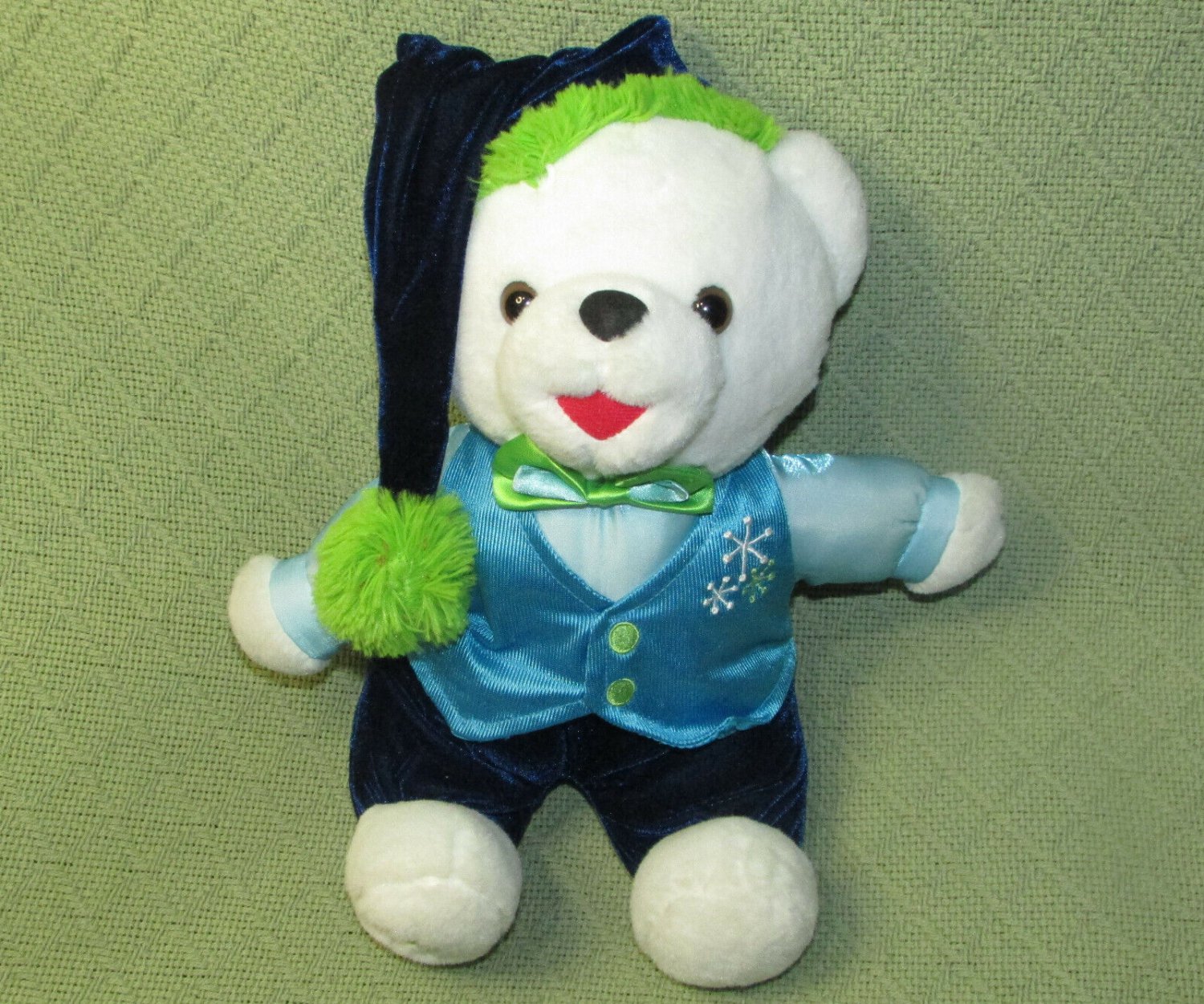 11" SNOWFLAKE TEDDY 2014 CHRISTMAS BEAR PLUSH STUFFED ANIMAL BLUE GREEN ...