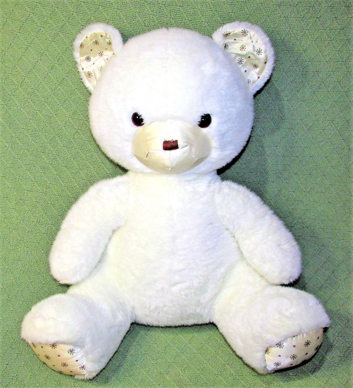 21" 1986 APPLAUSE TEDDY BEAR White Snowflake LARGE Vintage Plush ...