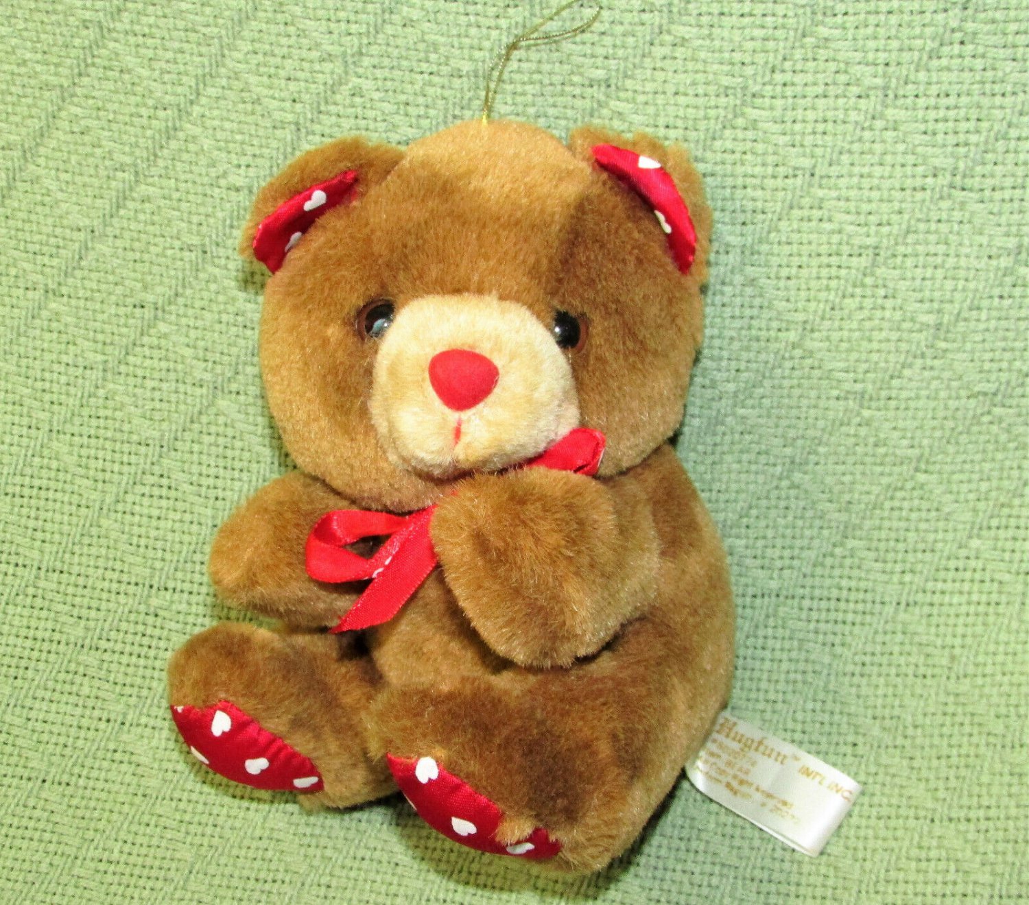 HUGFUN VALENTINE TEDDY BEAR PLUSH 6" VINTAGE BROWN RED HEARTS + HANGING ...