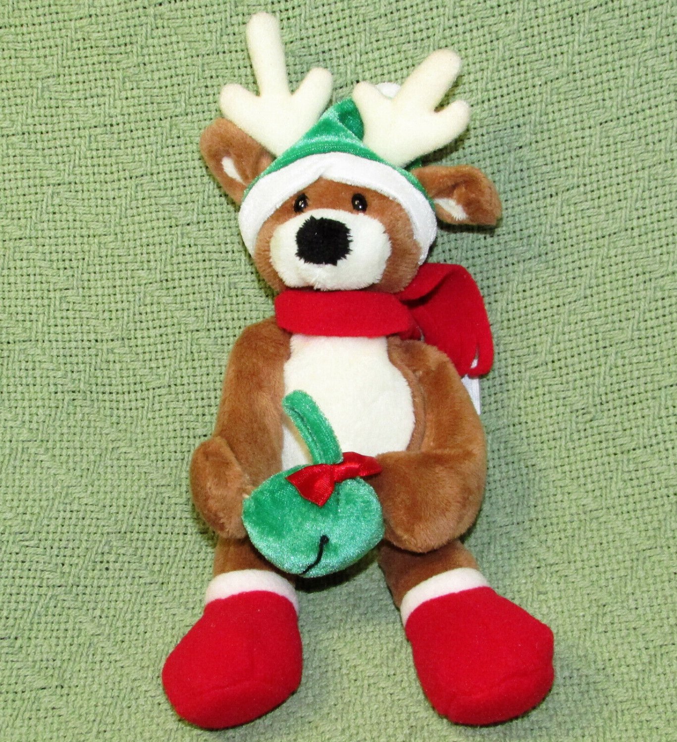 GUND CHRISTMAS PALS REINDEER PLUSH 10" FLOPPY ANIMAL with GREEN STUFFED ...