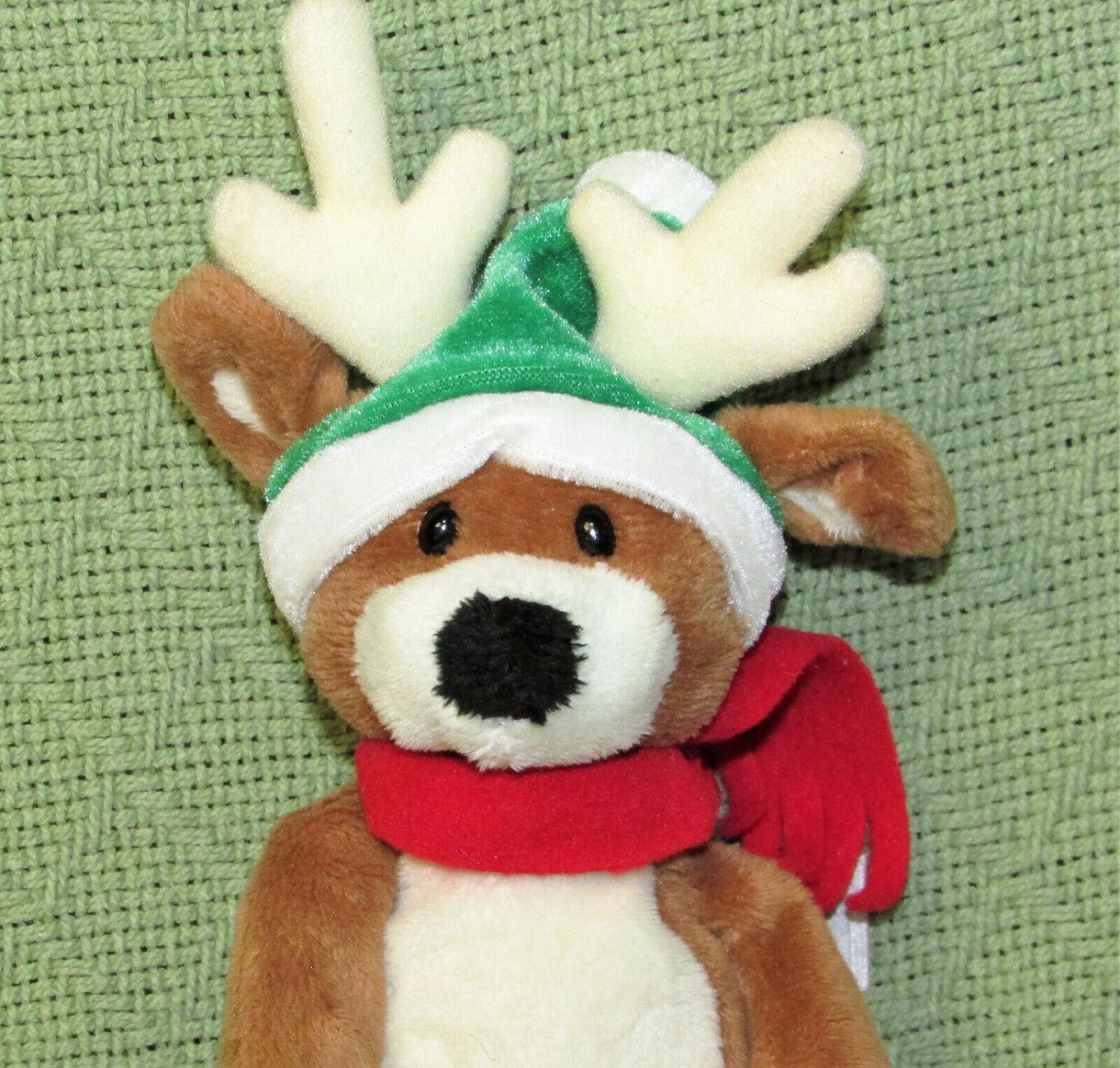 GUND CHRISTMAS PALS REINDEER PLUSH 10" FLOPPY ANIMAL with GREEN STUFFED ...