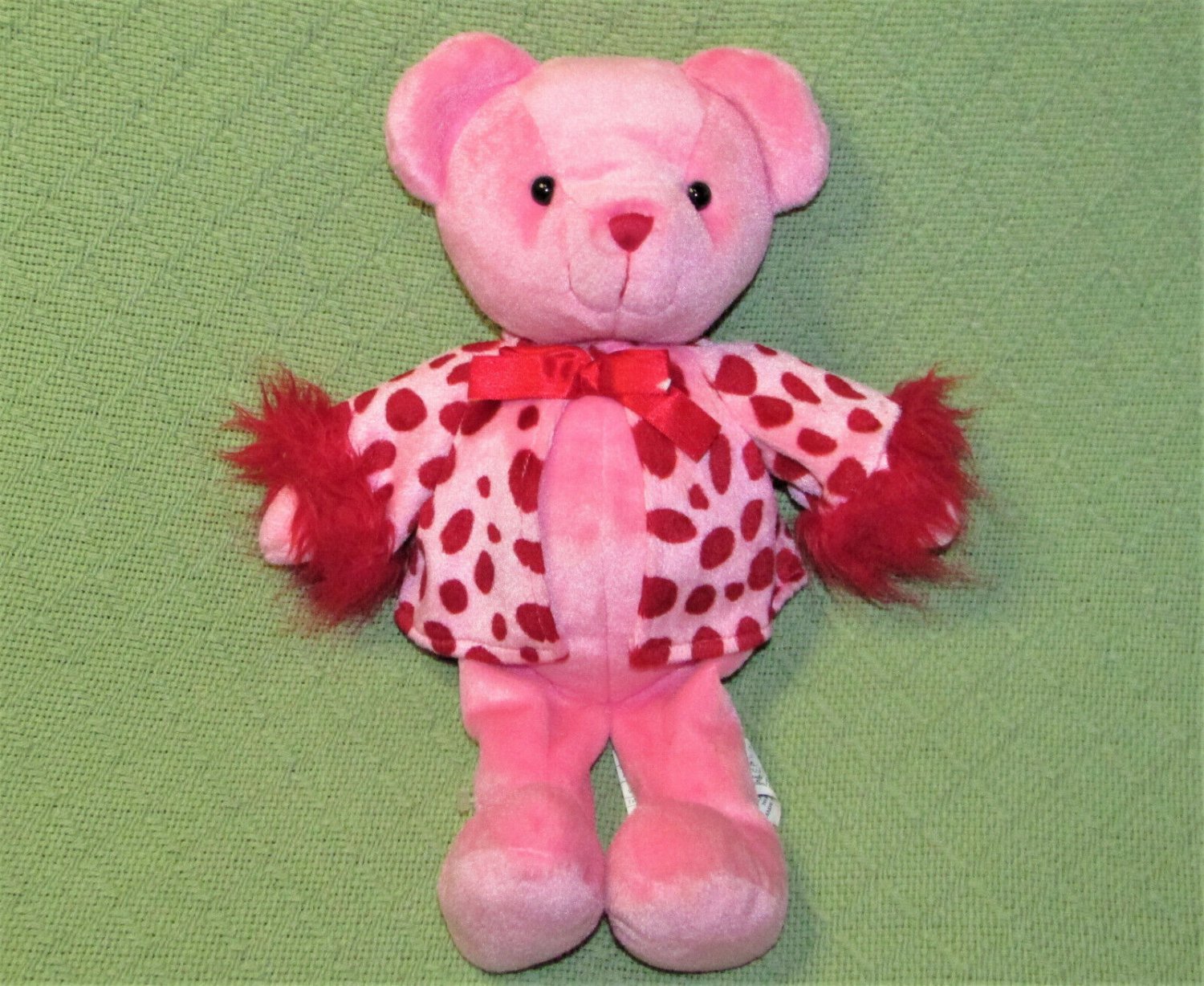 AMSCAN PINK TEDDY 14" BEAR PLUSH RED LEOPARD SPOT JACKET STUFFED ANIMAL ...