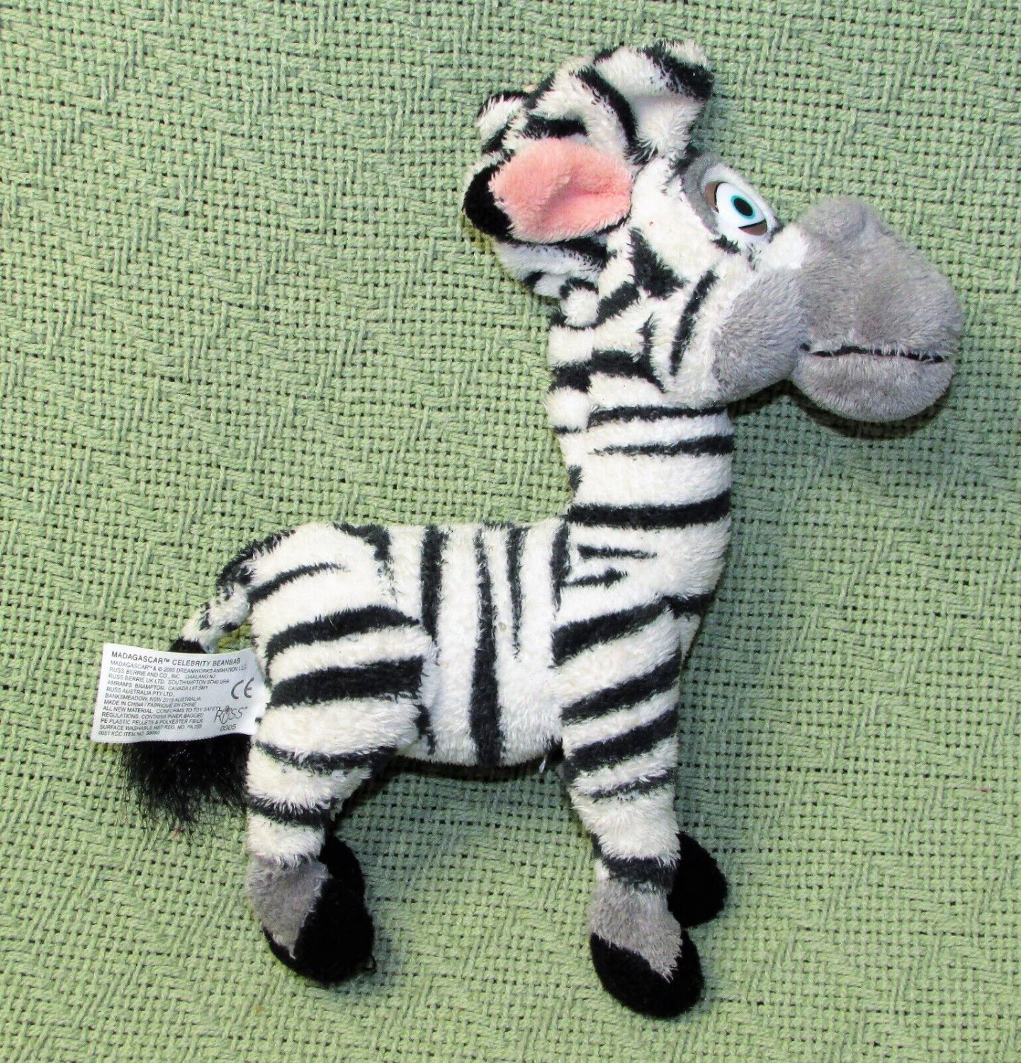 8" RUSS MADAGASCAR MARTY ZEBRA PLUSH CELEBRITY BEANBAG DREAMWORKS ...