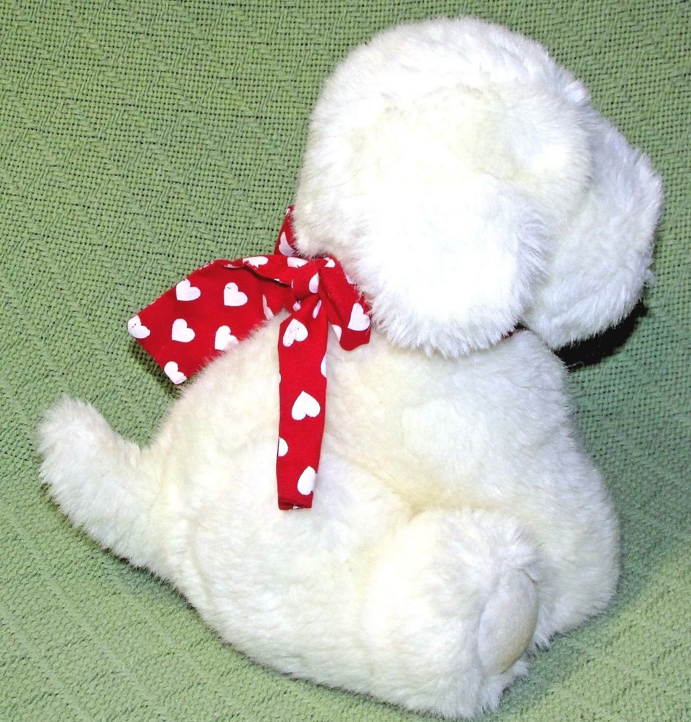 1985 DAKIN VINTAGE DOG PLUSH WHITE Puppy RED White Heart RIBBON 9 ...