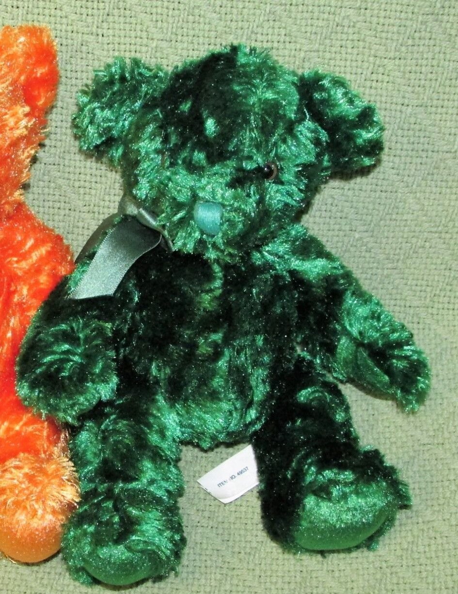 APPLAUSE GREEN TEDDY PLUSH 8" BEAR STUFFED ANIMAL SATIN RIBBON #49537 ...