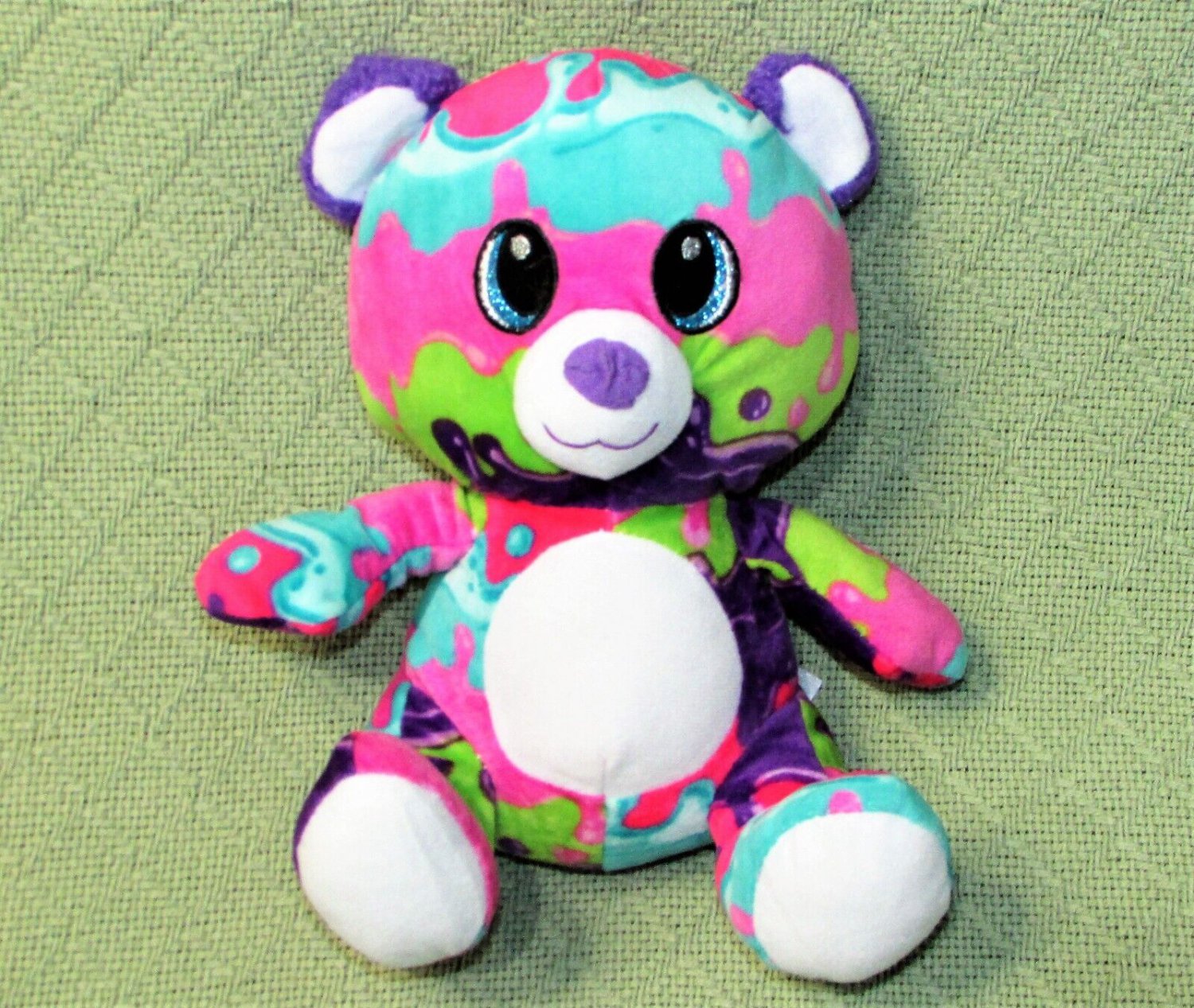 FIESTA GOOEY BEAR PLUSH 8.5" PINK PURPLE SPLATTER PATTERN TEDDY SPARKLE EYES TOY
