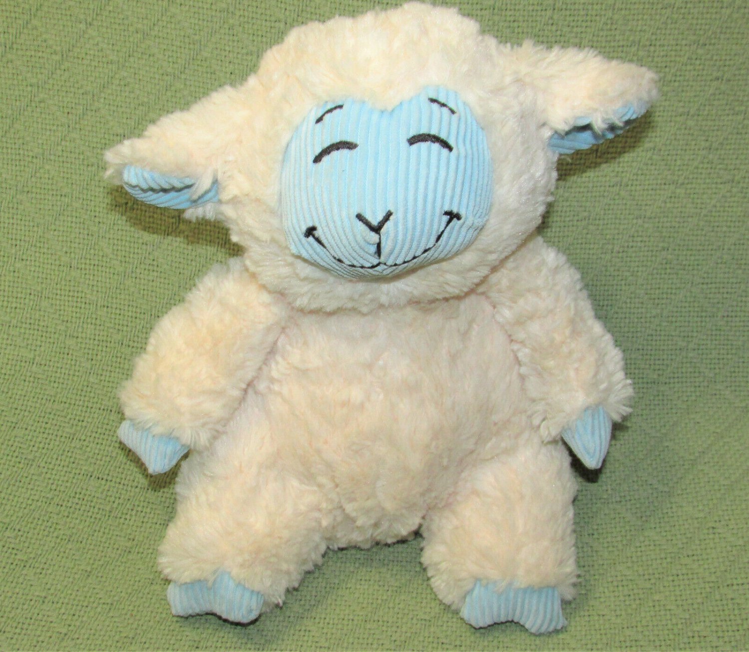 PETTING ZOO PLUSH LAMB IVORY CREAM BLUE RIBBED STUFFED ANIMAL 11 ...