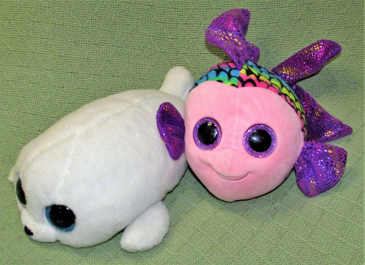 TY BEANIE BOOS 12" ICY SEAL & FLIPPY FISH STUFFED ANIMAL WHITE PINK ...
