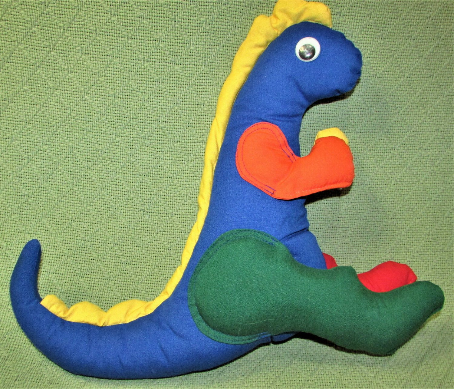 15" DINOSAUR PLUSH PRIMARY COLORS BLUE GREEN ORANGE GOOGLE EYE ...