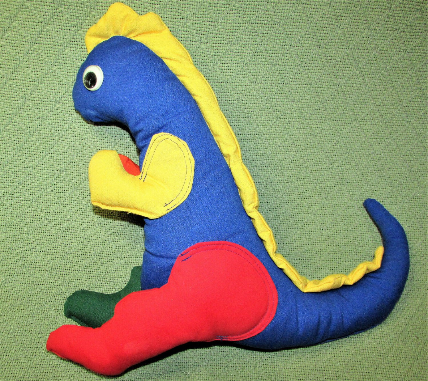 15" DINOSAUR PLUSH PRIMARY COLORS BLUE GREEN ORANGE GOOGLE EYE ...