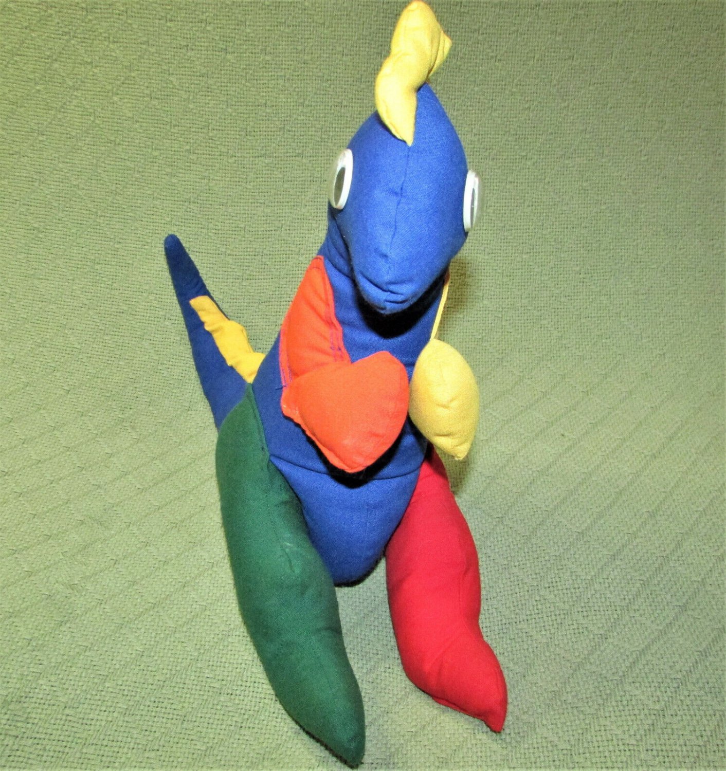 15" DINOSAUR PLUSH PRIMARY COLORS BLUE GREEN ORANGE GOOGLE EYE ...